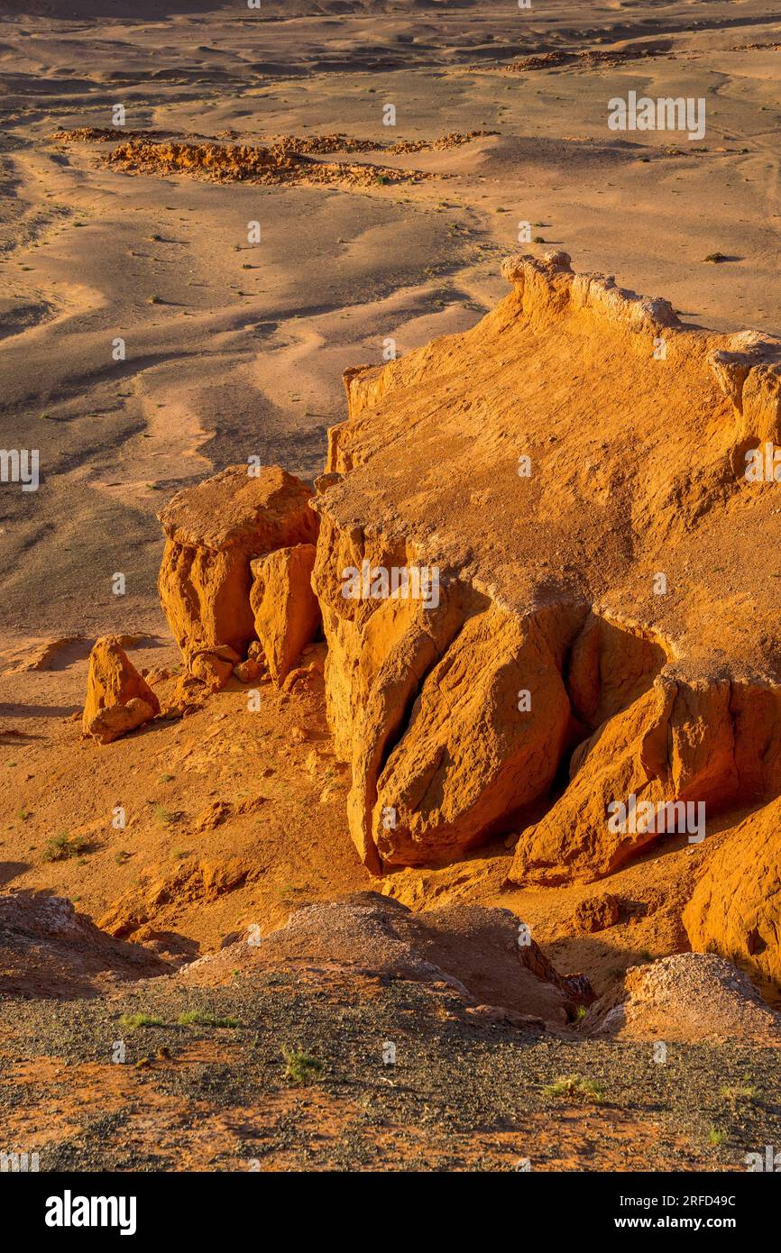 The orange rocks of Bayan Zag, commonly known as the Flaming Cliffs in ...