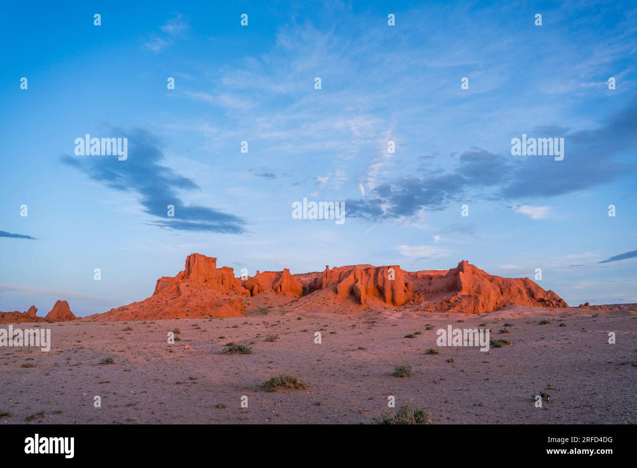 The orange rocks of Bayan Zag, commonly known as the Flaming Cliffs in ...
