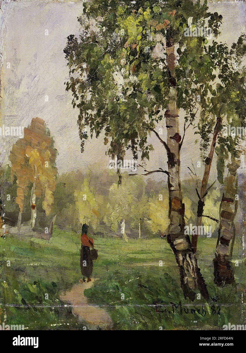 Birch Trees with Woman Walking 1882 by Edvard Munch Stock Photo - Alamy