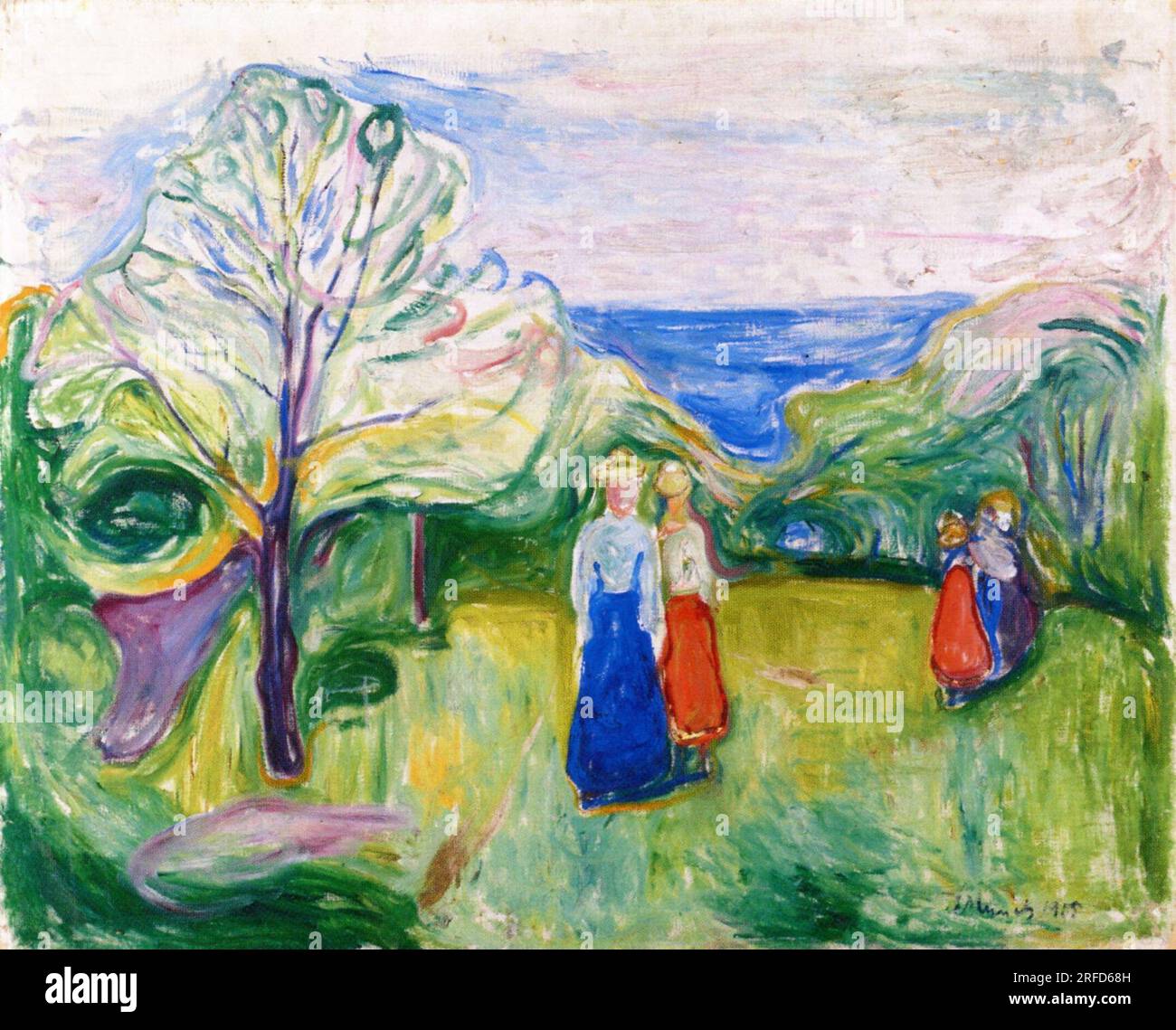 Cherry Tree in Blossom and Young Girls in the Garden 1905 by Edvard ...