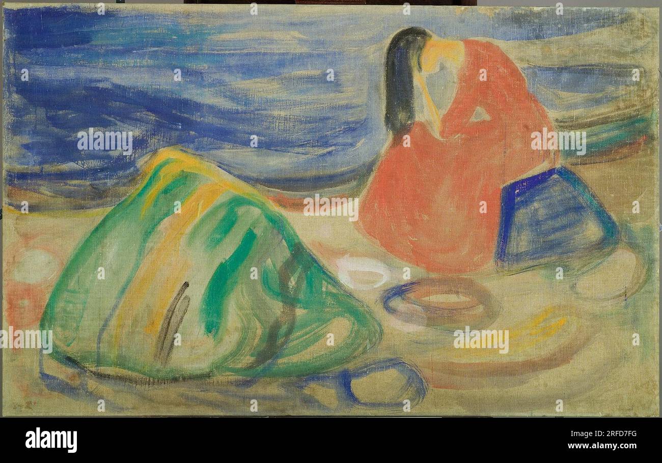 Melancholy. Weeping Woman on the Beach 1906 by Edvard Munch Stock Photo ...