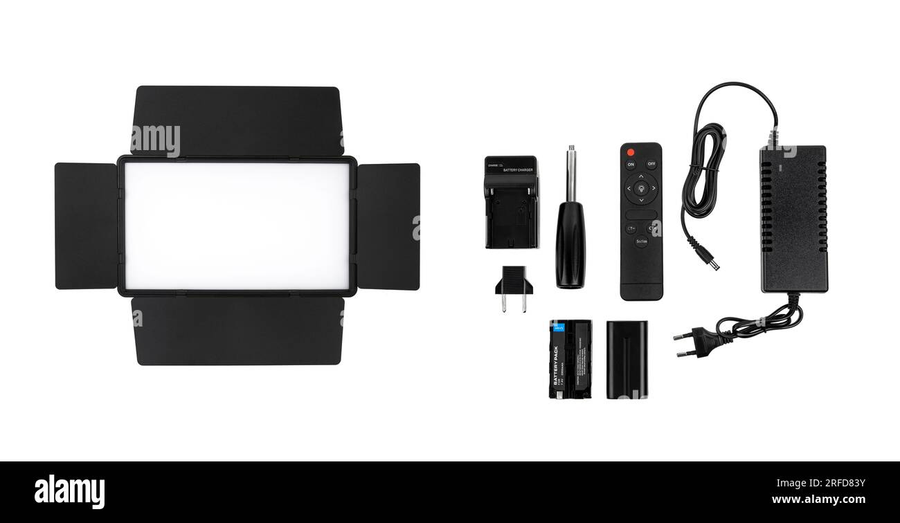 Photo and video lamp isolate on white background. LED lamp with special ...