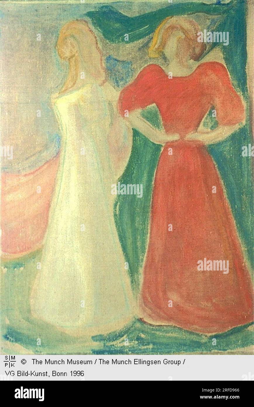 Two Young Women in Red and White (The Reinhardt Frieze) 1900s / between 1906 and 1907 by Edvard ...