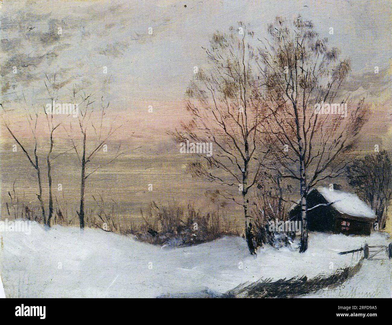 Winter Landscape with House and Red Sky 1881 by Edvard Munch Stock ...