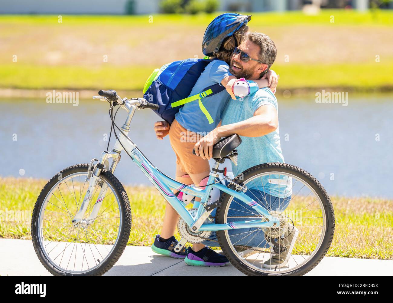 daddy and son kid outdoor. daddy and son spend time together. Creating ...