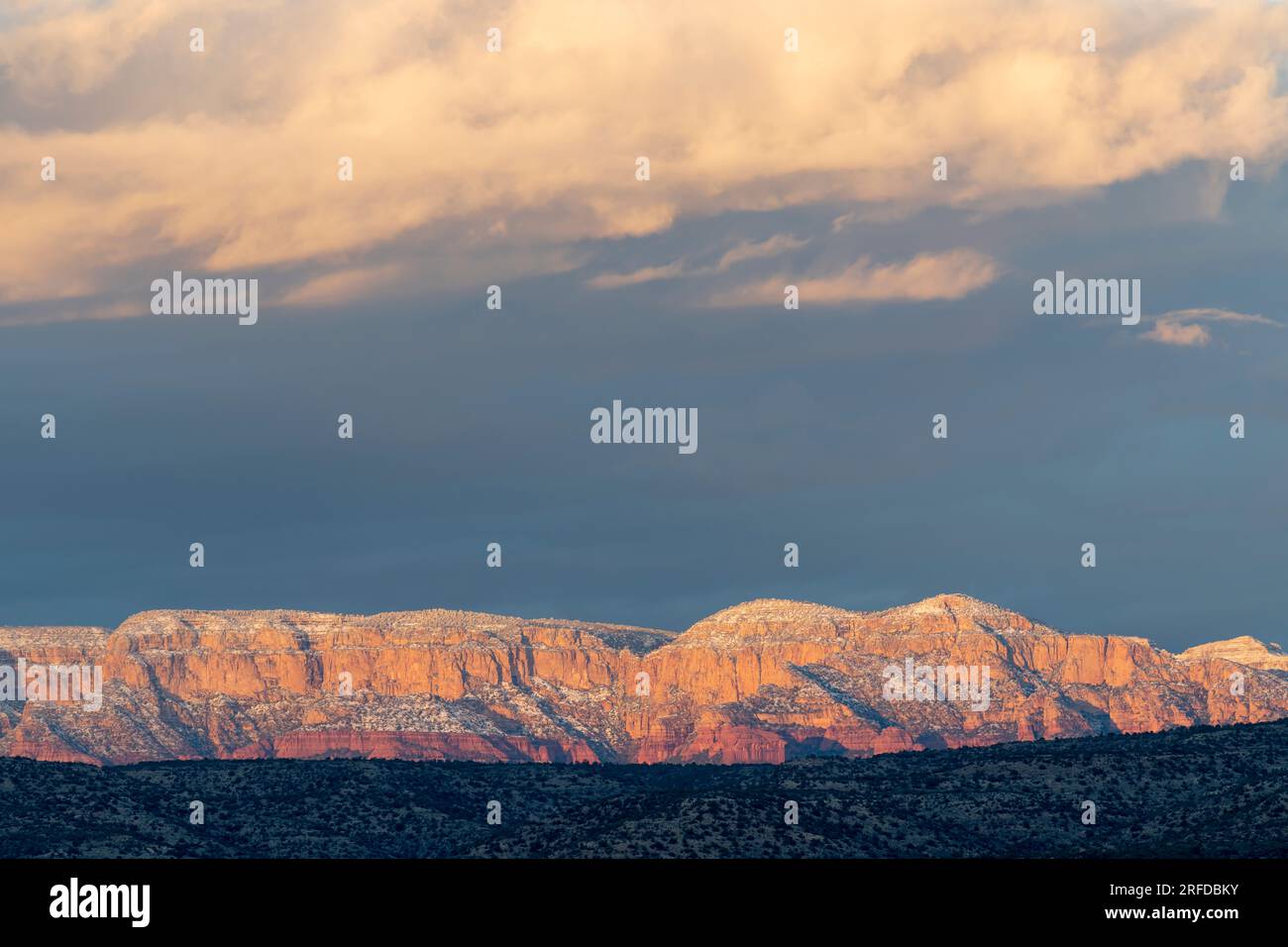 Snow-covered red rocks, buttes and mesas, near Sedona, AZ, USA, by ...