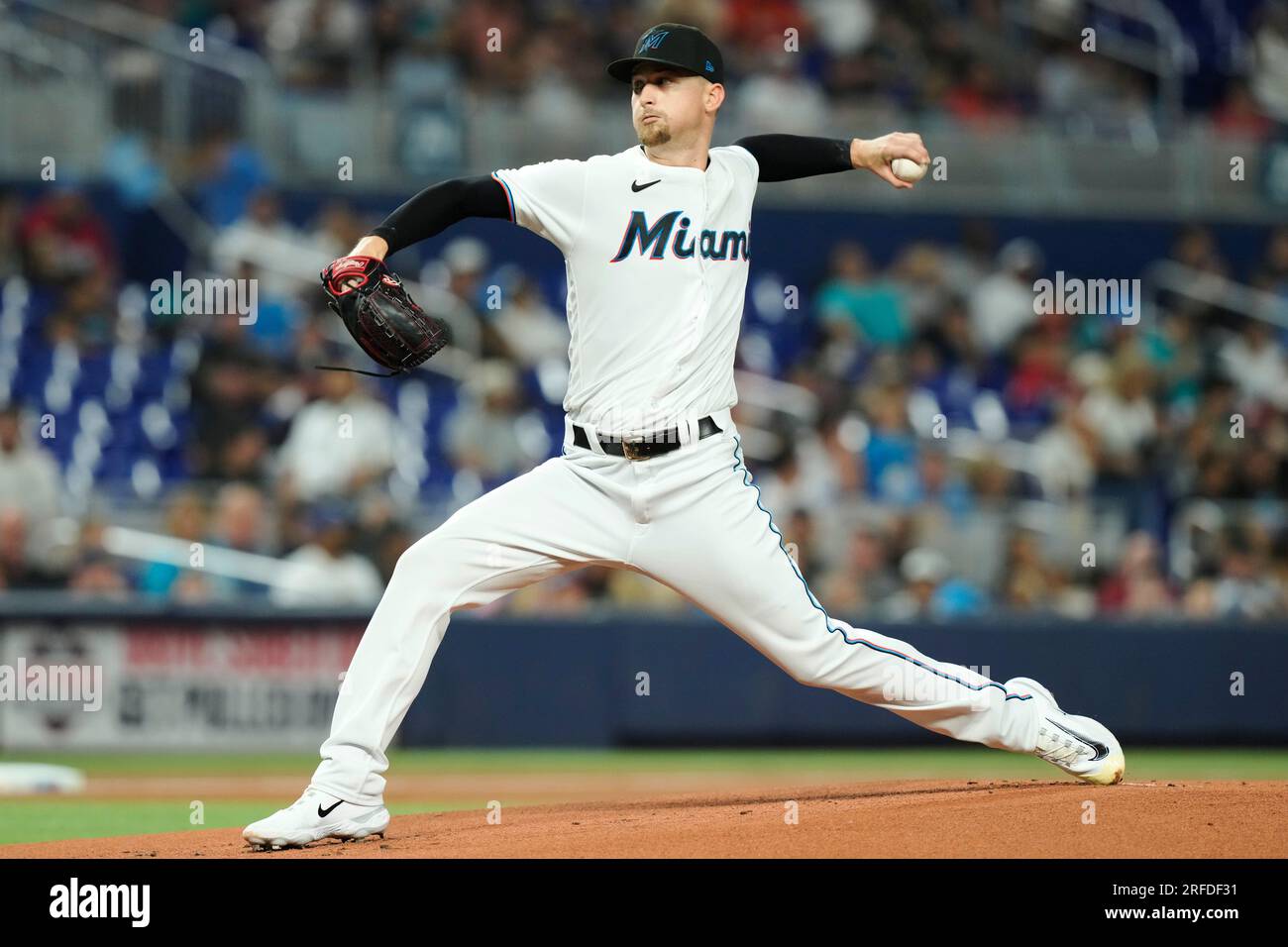 Miami Marlins starting pitcher Braxton Garrett aims a pitch during the ...