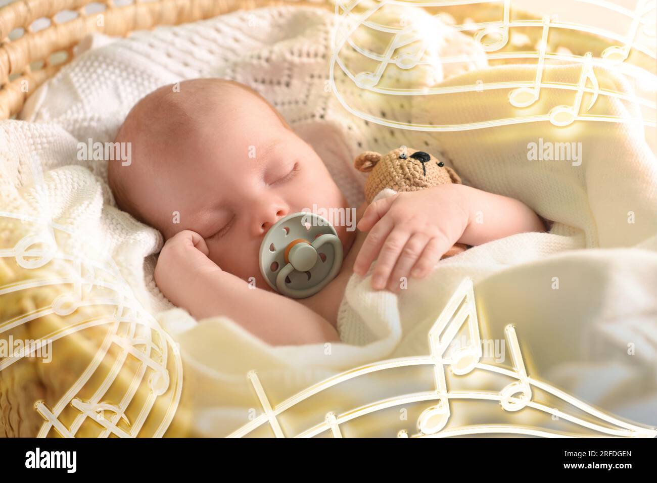 Lullaby songs. Cute little baby sleeping at home. Illustration of ...