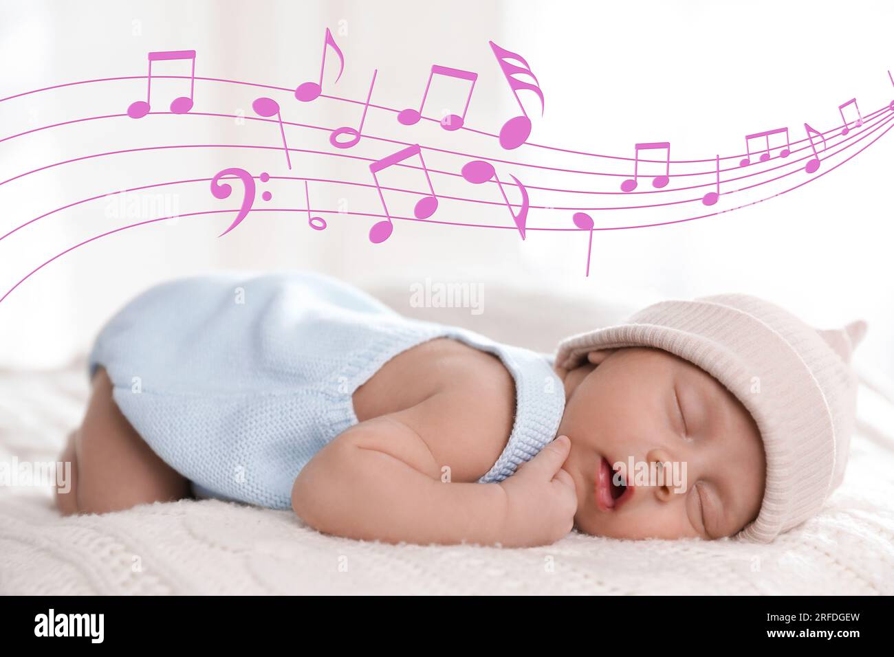 Lullaby songs. Cute little baby sleeping at home. Illustration of ...
