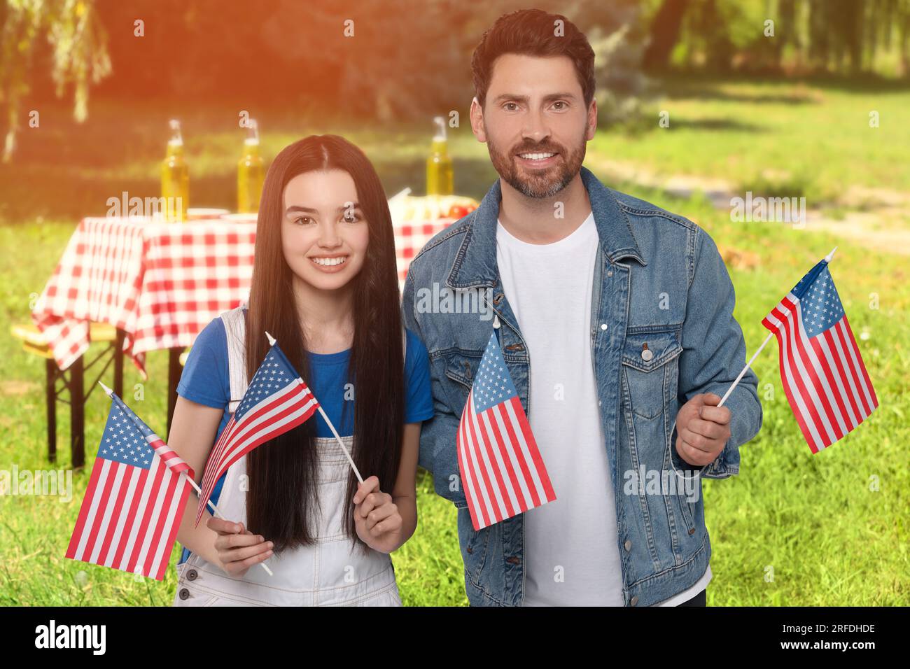 4th of July - Independence day of America. Happy father and daughter ...