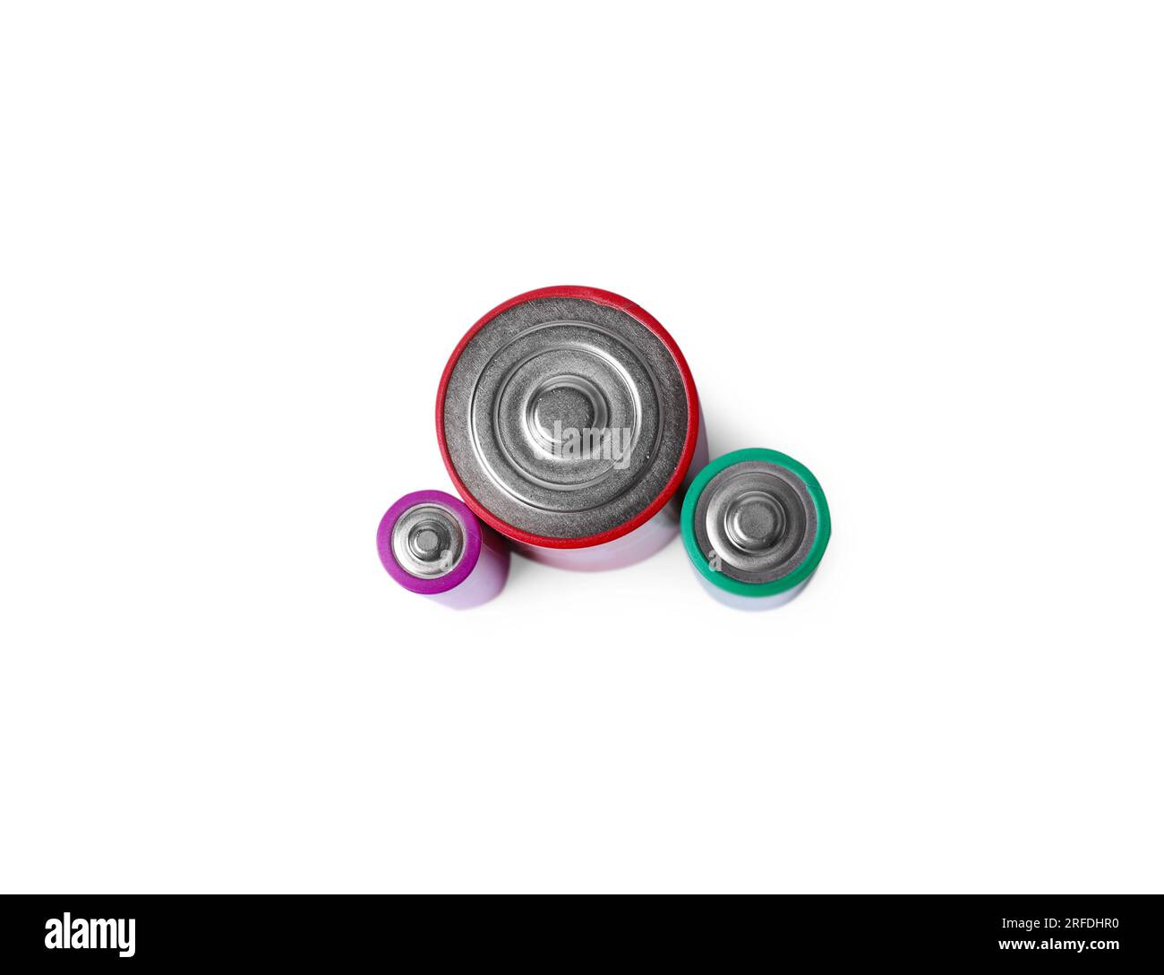 Three different new batteries isolated on white, top view Stock Photo ...