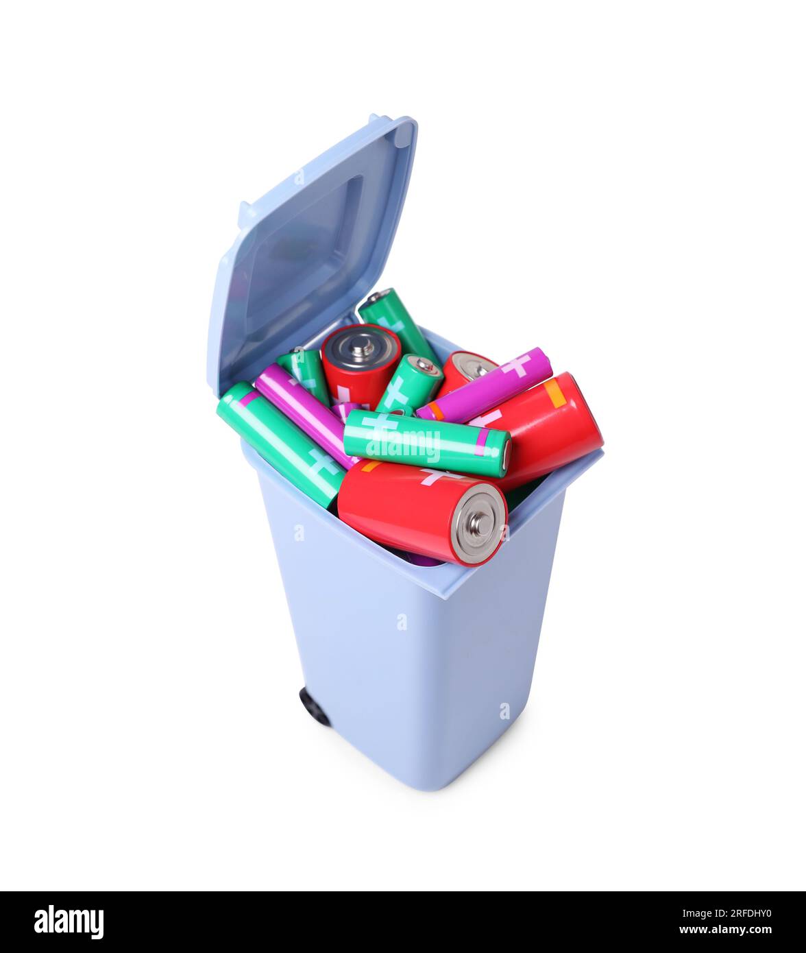 Many used batteries in recycling bin isolated on white Stock Photo - Alamy