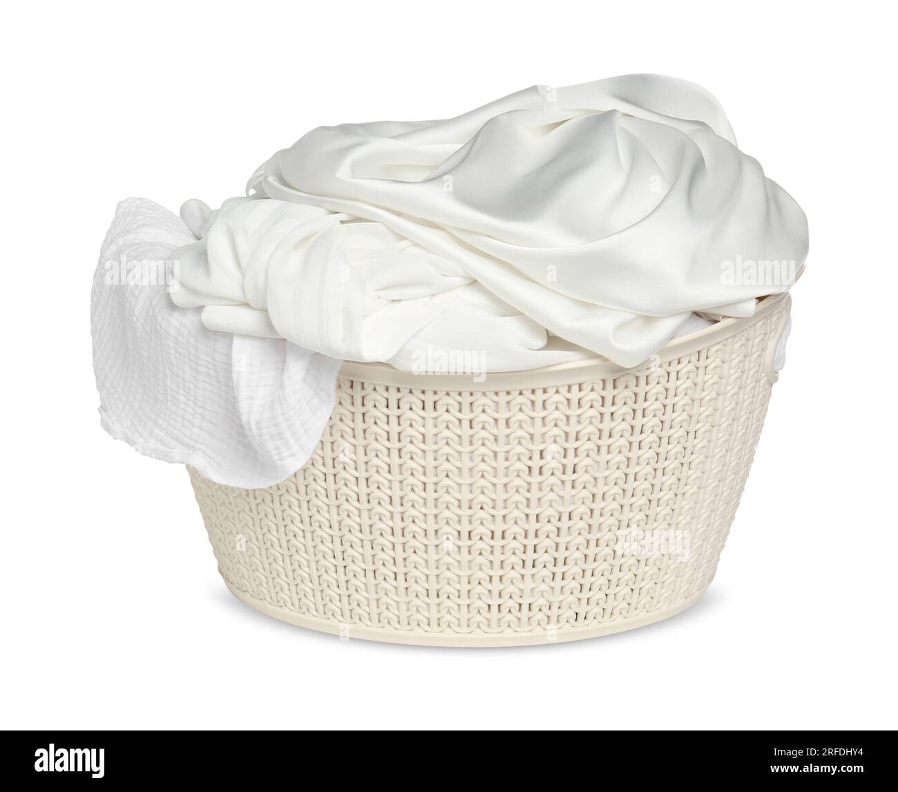 Laundry basket with clean clothes isolated on white Stock Photo - Alamy
