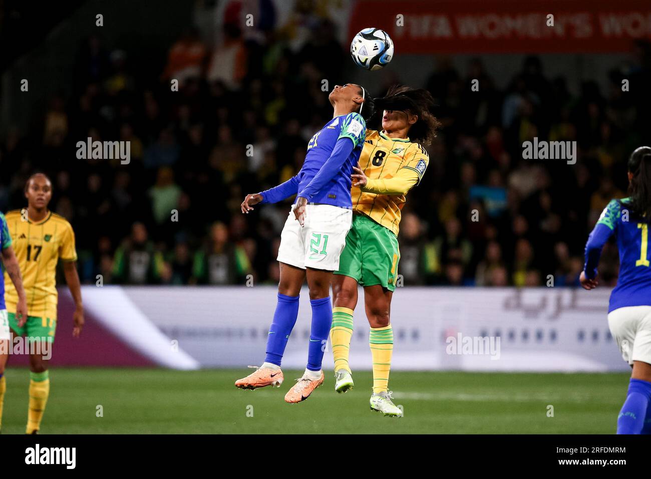 Melbourne, Australia, 2 August, 2023. Kerolin of Brazil heads the ball ...
