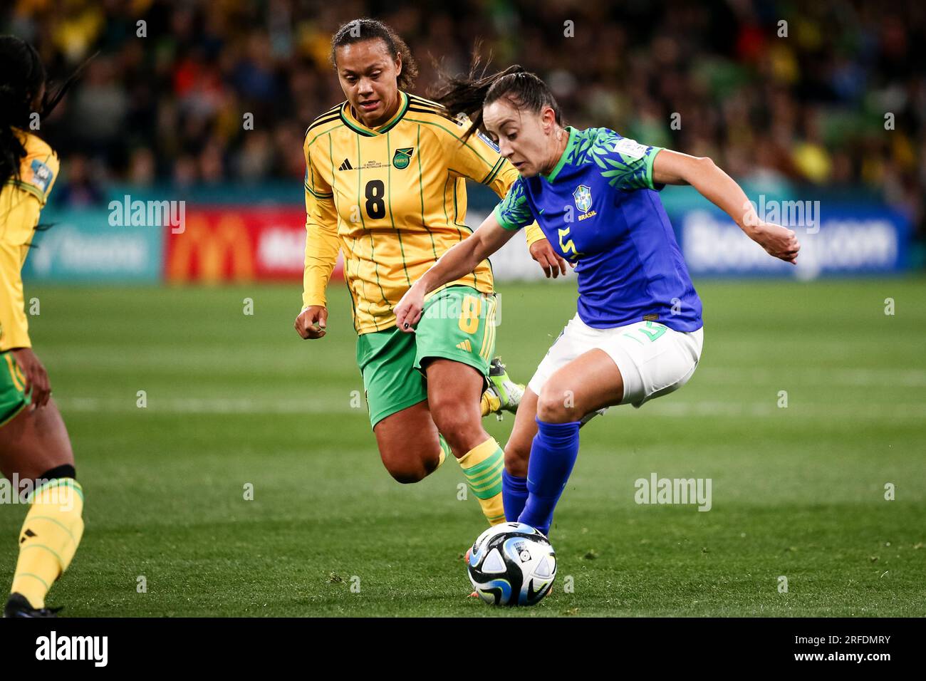 Melbourne, Australia, 2 August, 2023. Luana of Brazil controls the ball ...