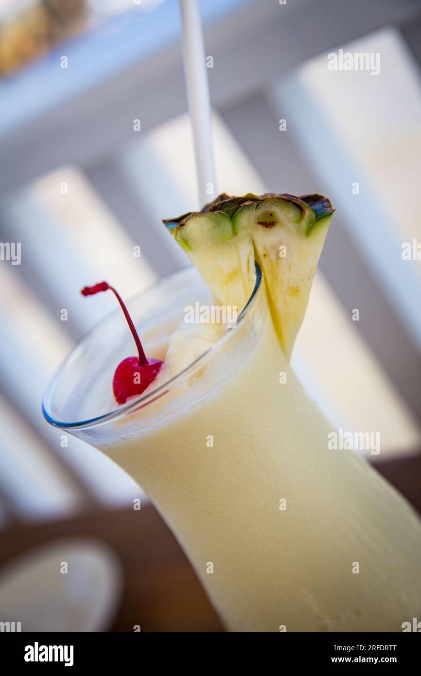 Pina Colada Cocktail with a cherry Stock Photo - Alamy