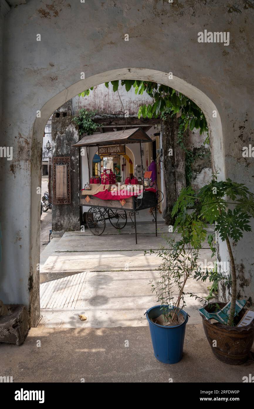 Arch on the street in the old town of Takua Pa. Fragments of Sino ...
