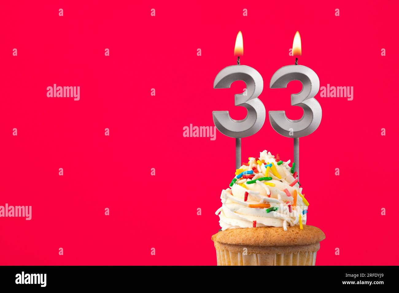 Horizontal birthday card with cake - Burning candle number 33 Stock ...