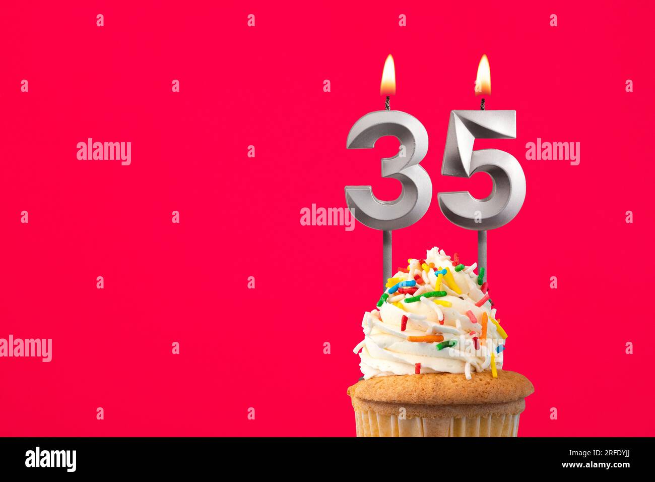 Horizontal birthday card with cake - Burning candle number 35 Stock ...