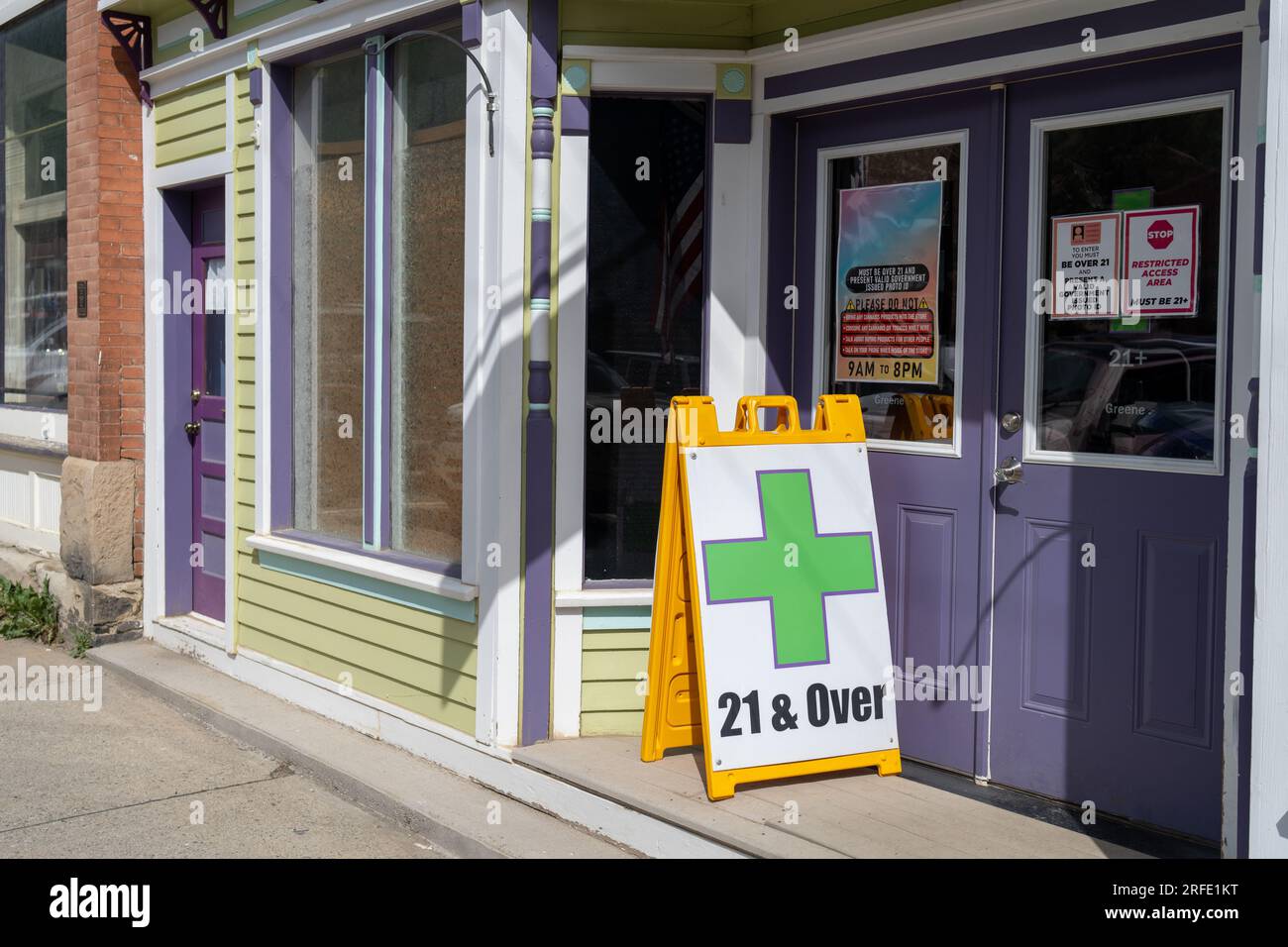 Cannabis dispensary in a strip of stores along a street, Silverton ...