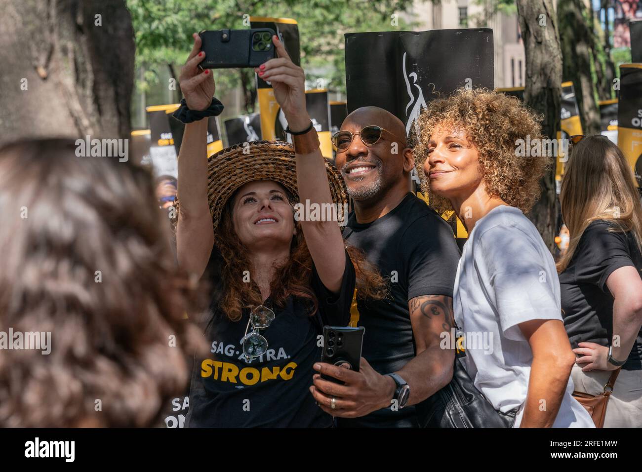 Deborah Messing, Ezra Knight and Michelle Hurd take selfie while joined ...
