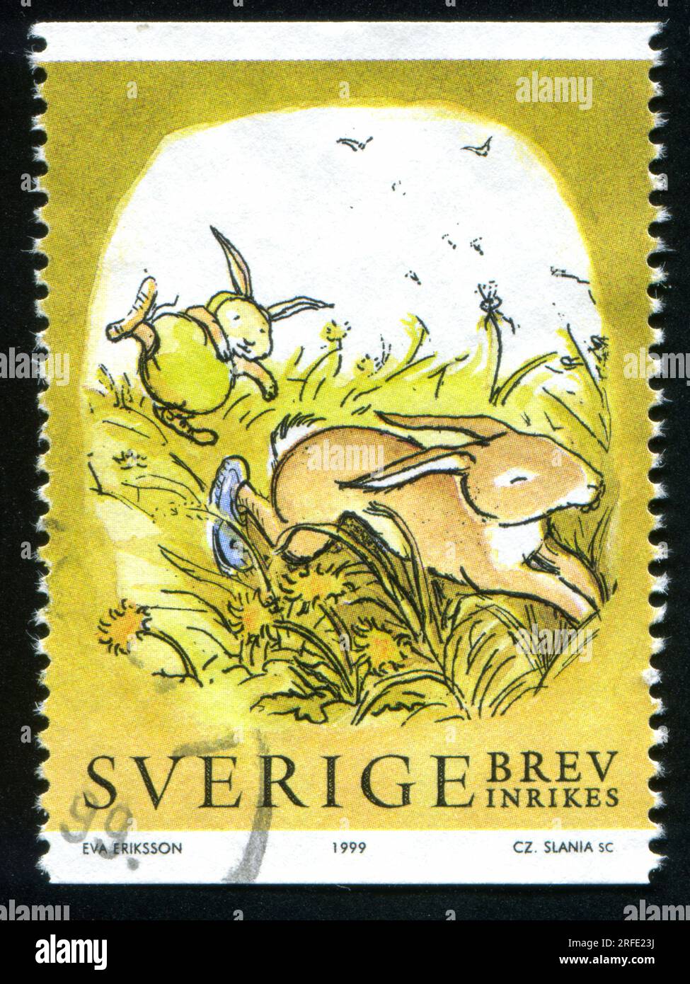 SWEDEN - CIRCA 1999: stamp printed by Sweden, shows Rabbits Hopping ...