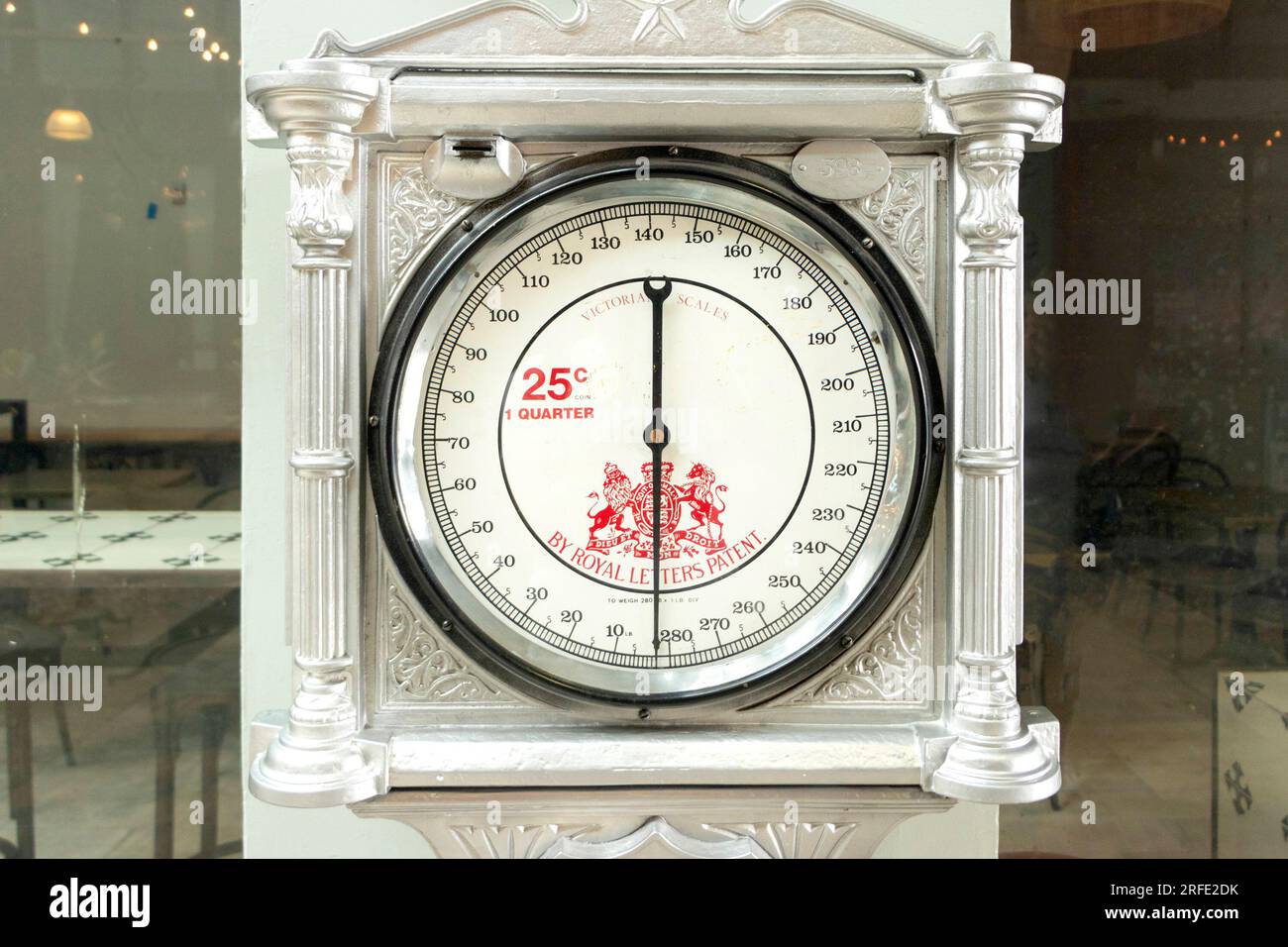 close up of dial of vintage Victoria weighing scales machine in Los ...