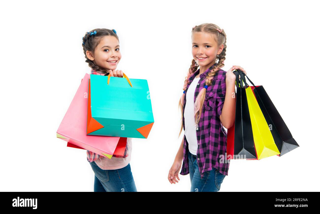 girls with shopping bags. shopping sale and discount. teen children ...