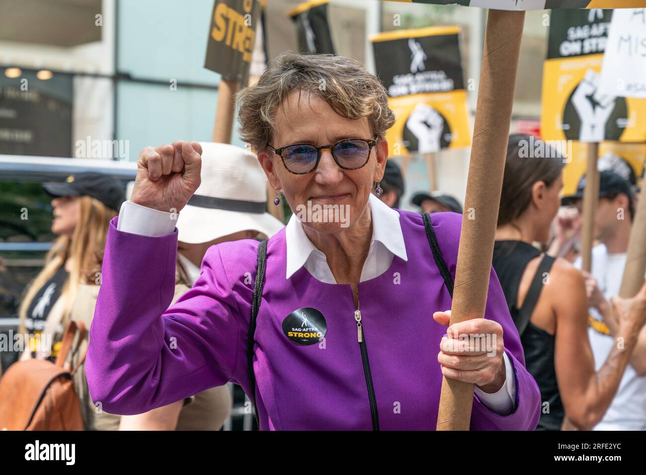 Mary Kay Henry joined strike workers of WGA and SAG-AFTRA in front of ...