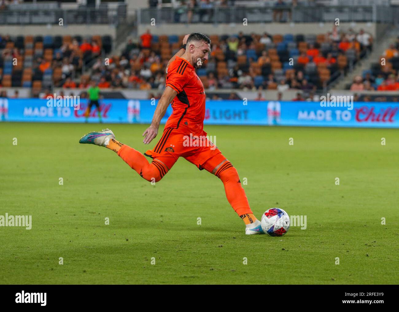 HOUSTON, TX - AUGUST 02: Houston Dynamo midfielder Héctor Herrera (16) strikes on goal in the ...