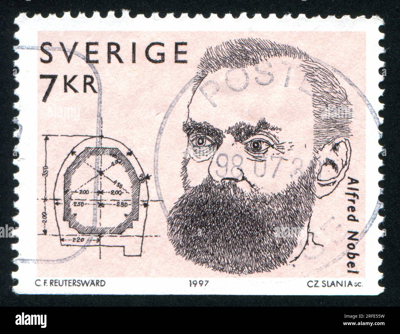 SWEDEN - CIRCA 1997: stamp printed by Sweden, shows Alfred Nobel, circa ...
