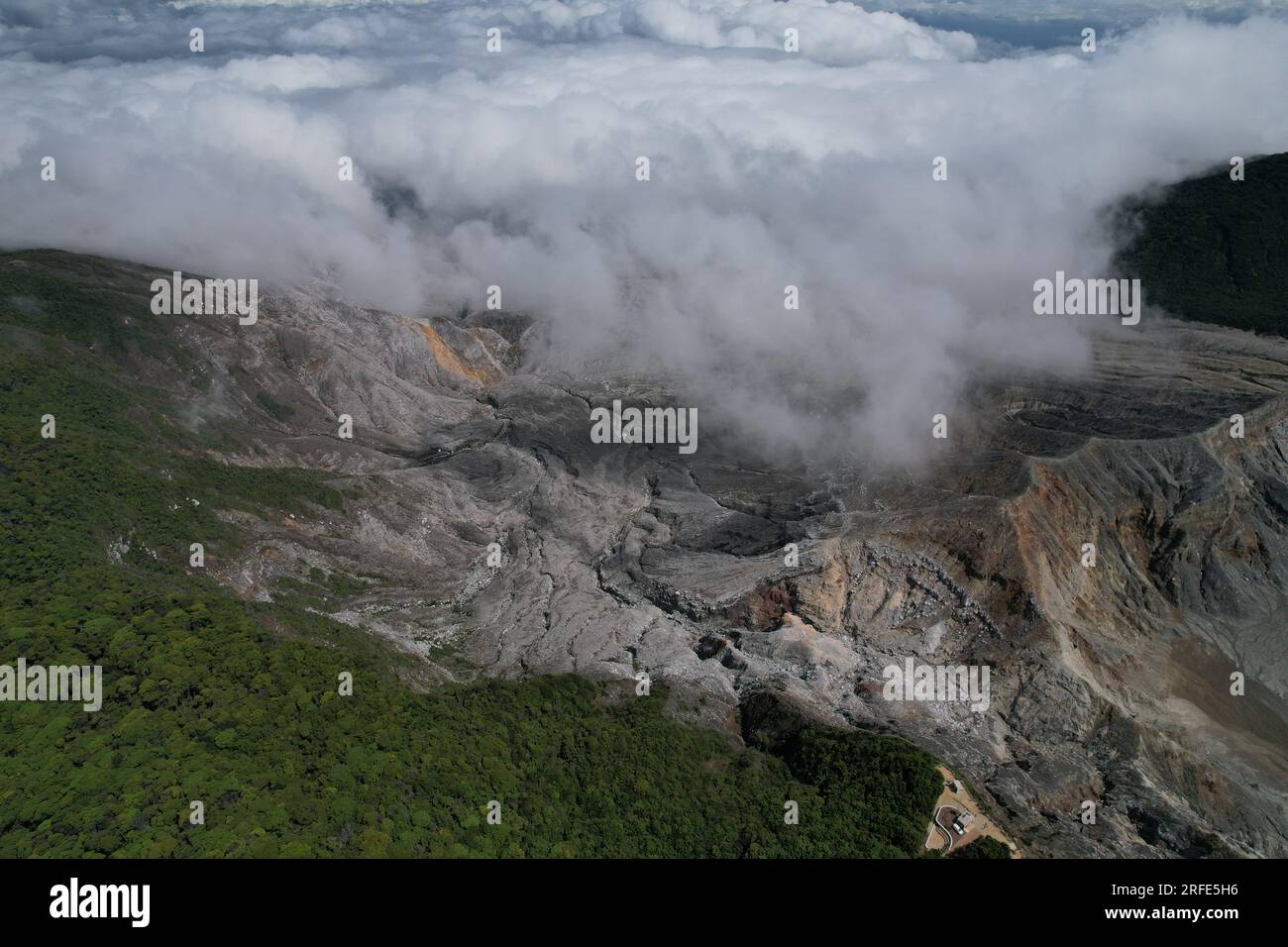 Beautiful aerial view of the Poas Volcano crater and lagoon in the ...