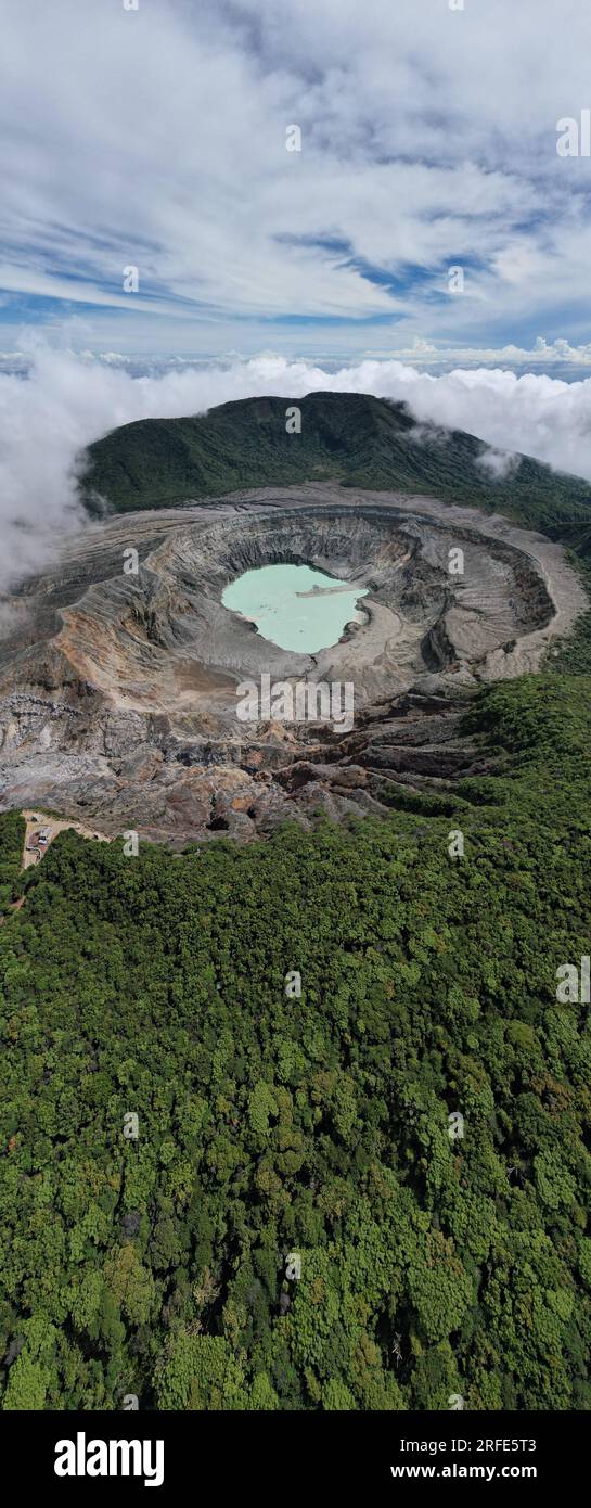 Beautiful aerial view of the Poas Volcano crater and lagoon in the ...