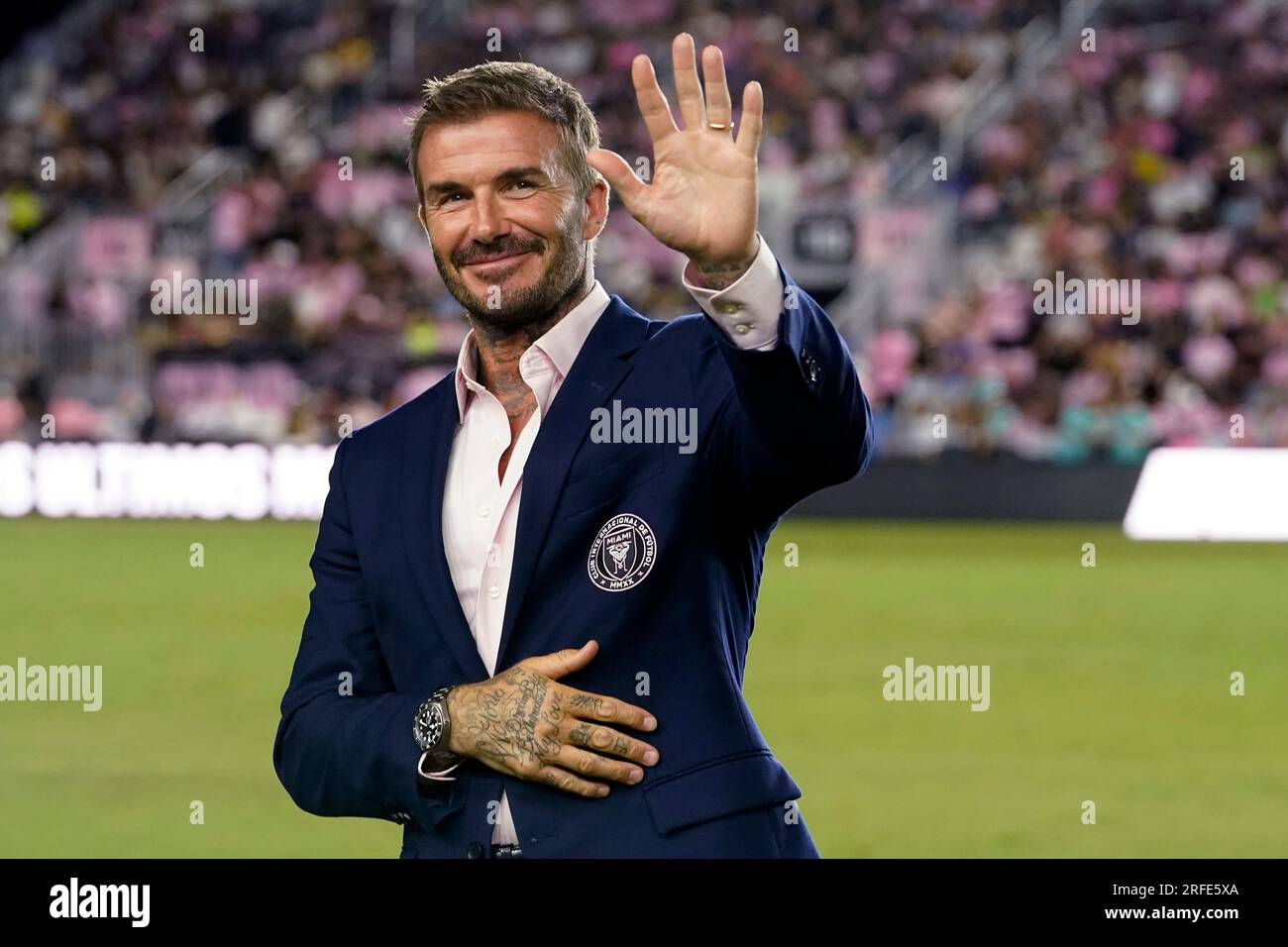 Inter Miami co-owner David Beckham waves before the team's Leagues Cup ...