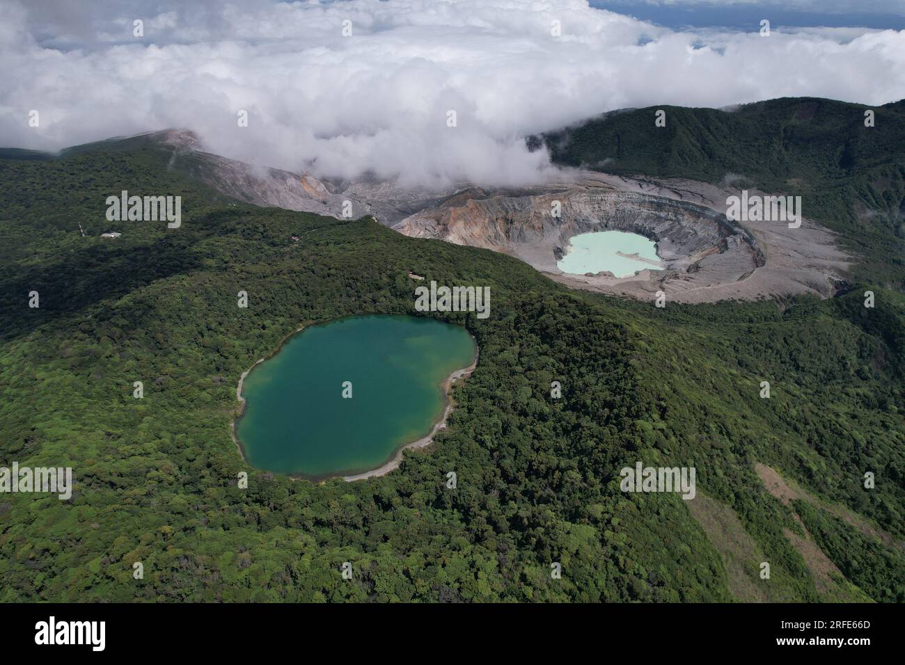 Beautiful aerial view of the Poas Volcano crater and lagoon in the ...