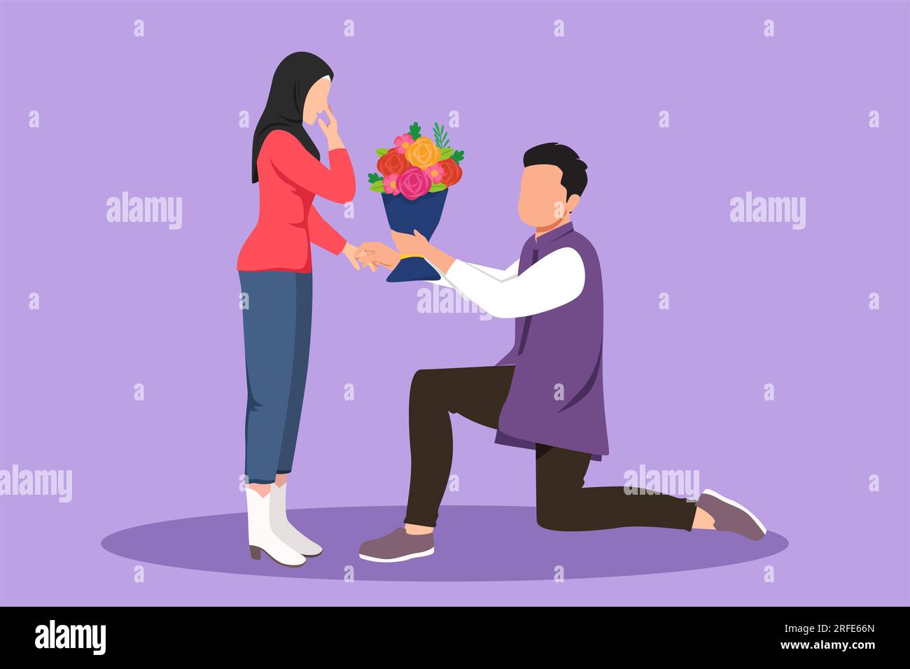 Graphic flat design drawing of Arabian man on knee making marriage ...