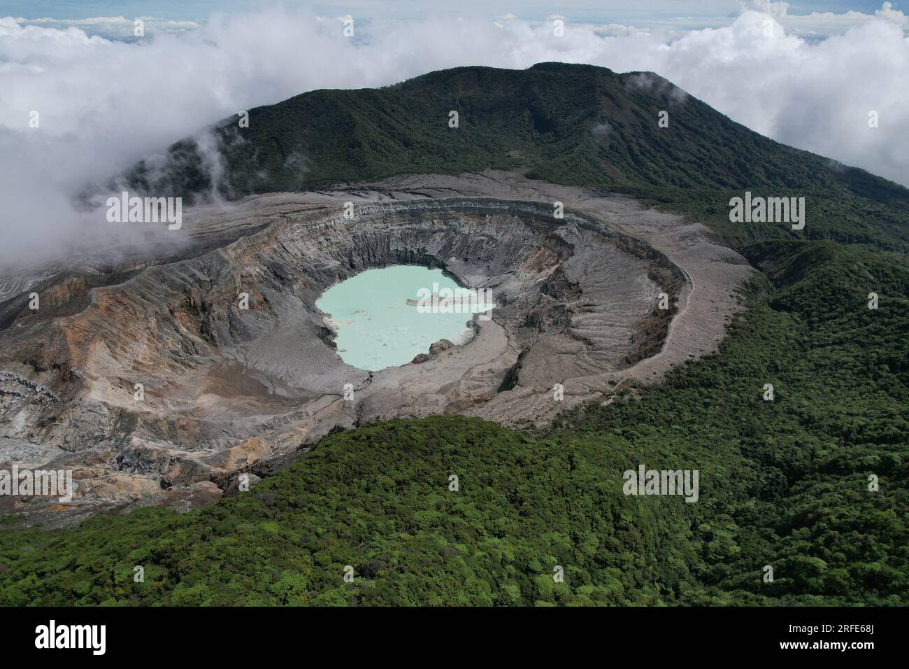 Beautiful aerial view of the Poas Volcano crater and lagoon in the ...