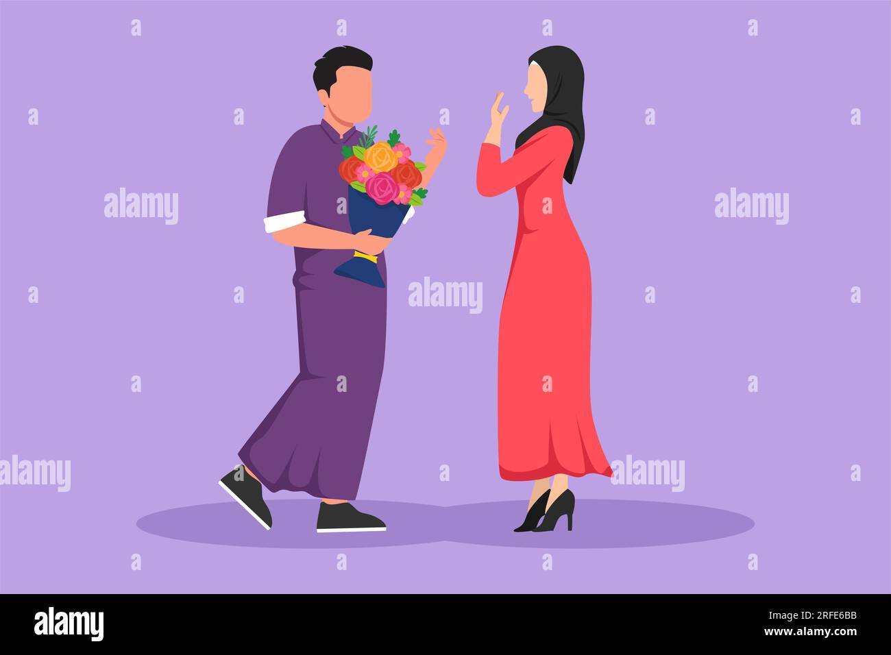 Character flat drawing happy Arab man making proposal marriage to ...