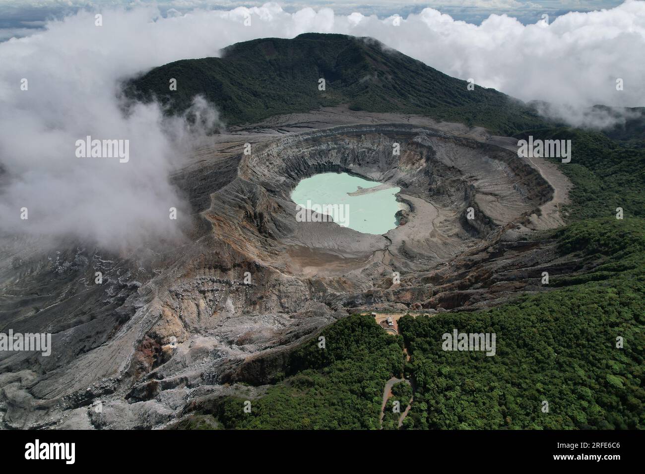 Beautiful aerial view of the Poas Volcano crater and lagoon in the ...