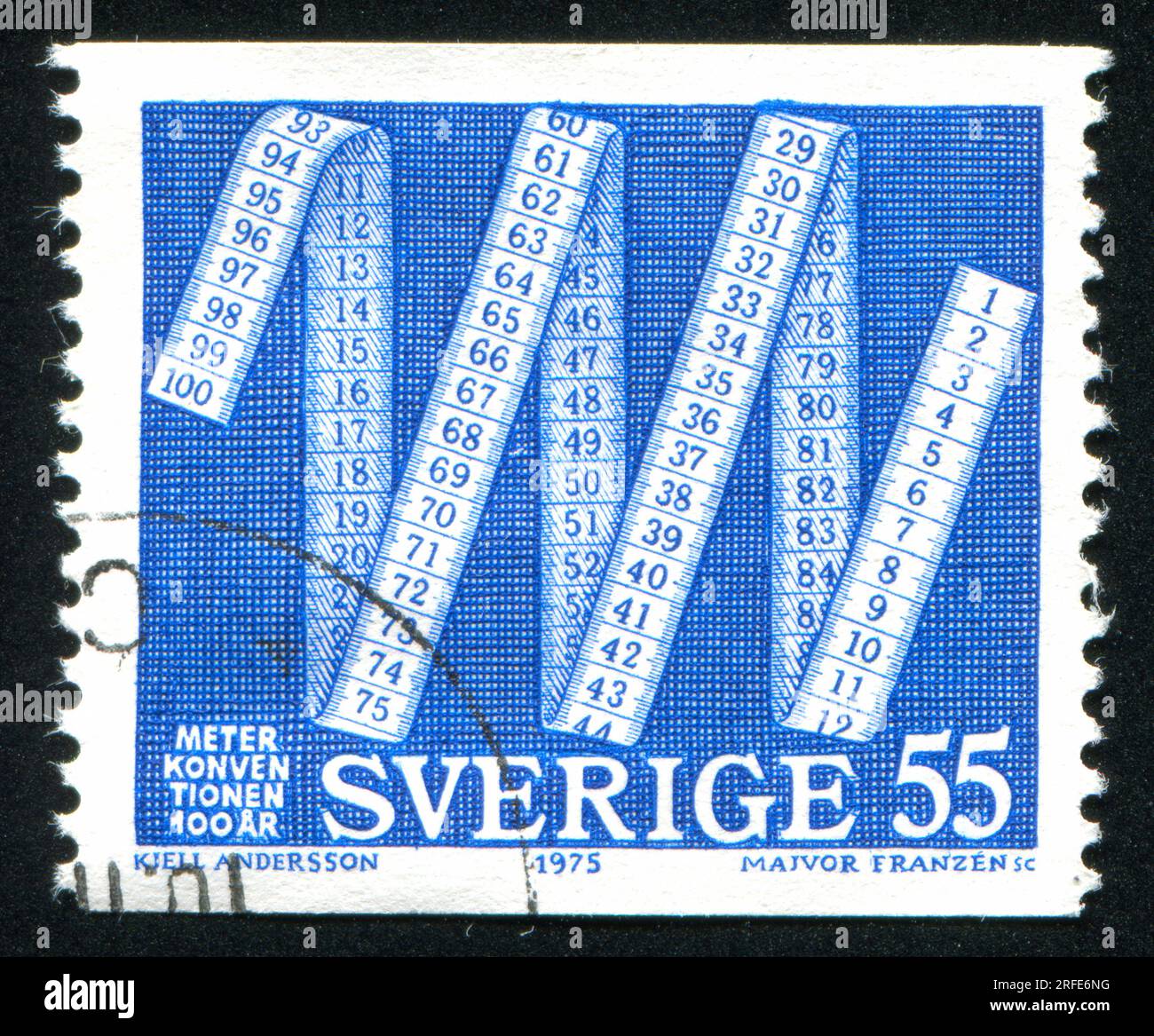 SWEDEN - CIRCA 1975: stamp printed by Sweden, shows Metric Tape Measure ...
