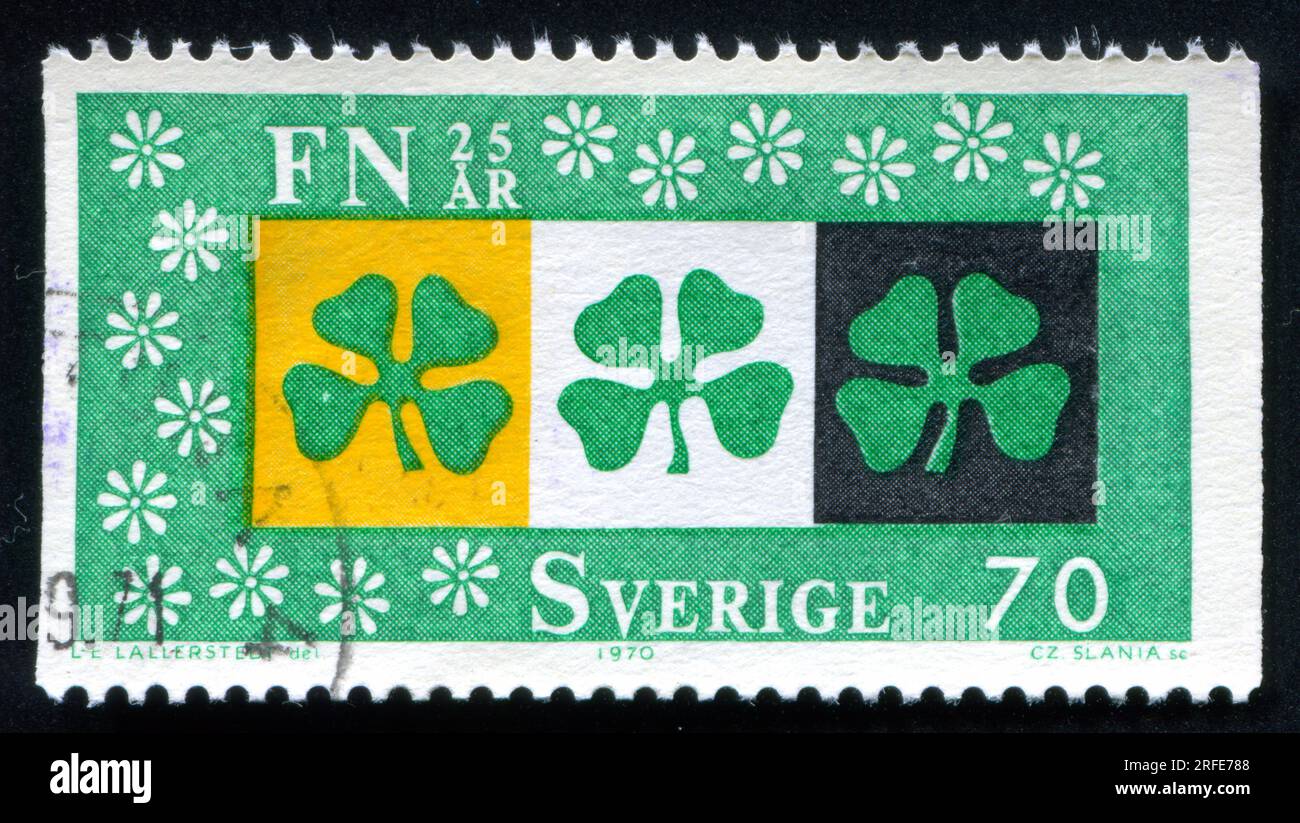 SWEDEN - CIRCA 1970: stamp printed by Sweden, shows Four-leaf clovers ...