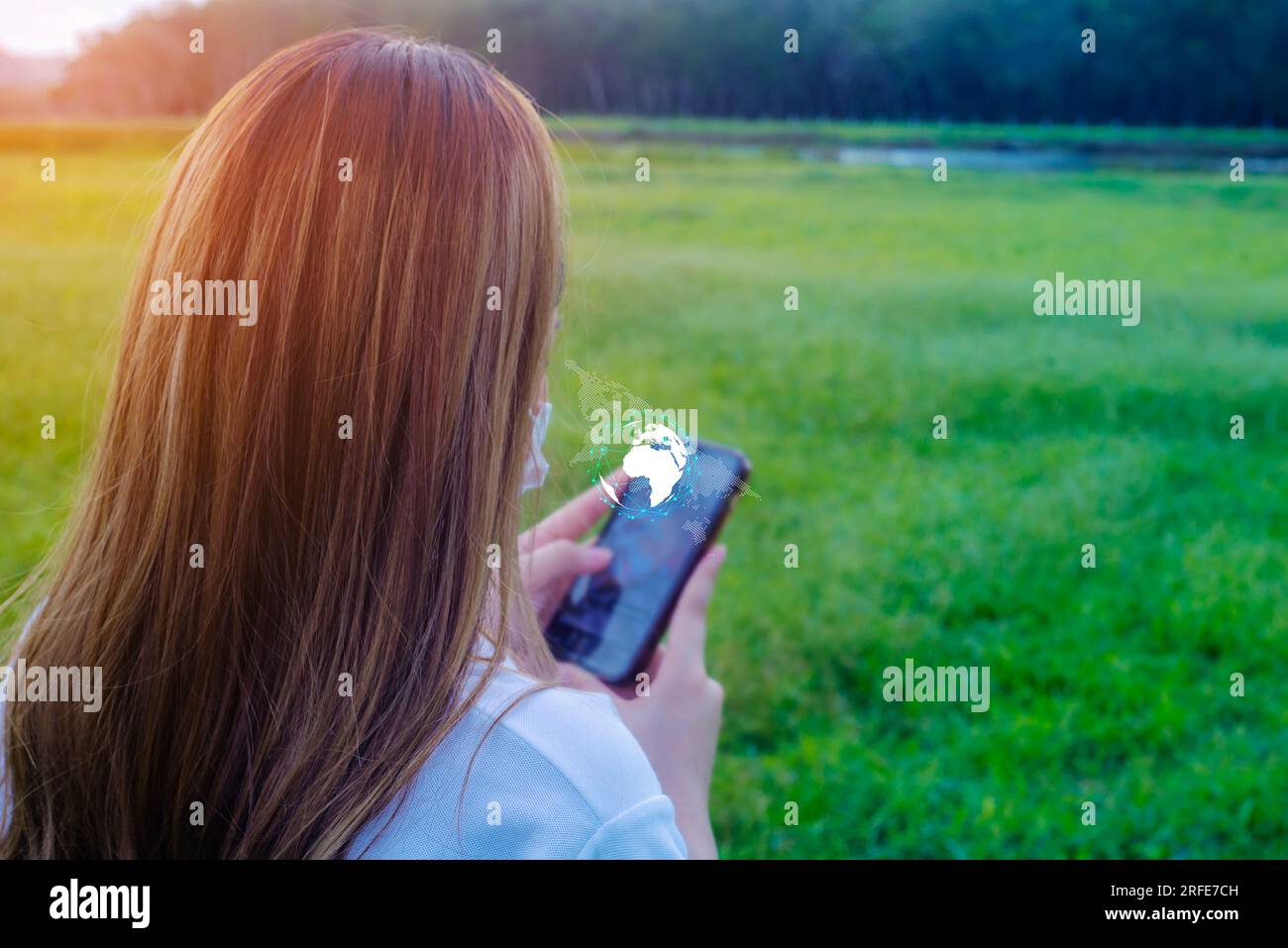 Network global world map internet networking people concept, Women with ...