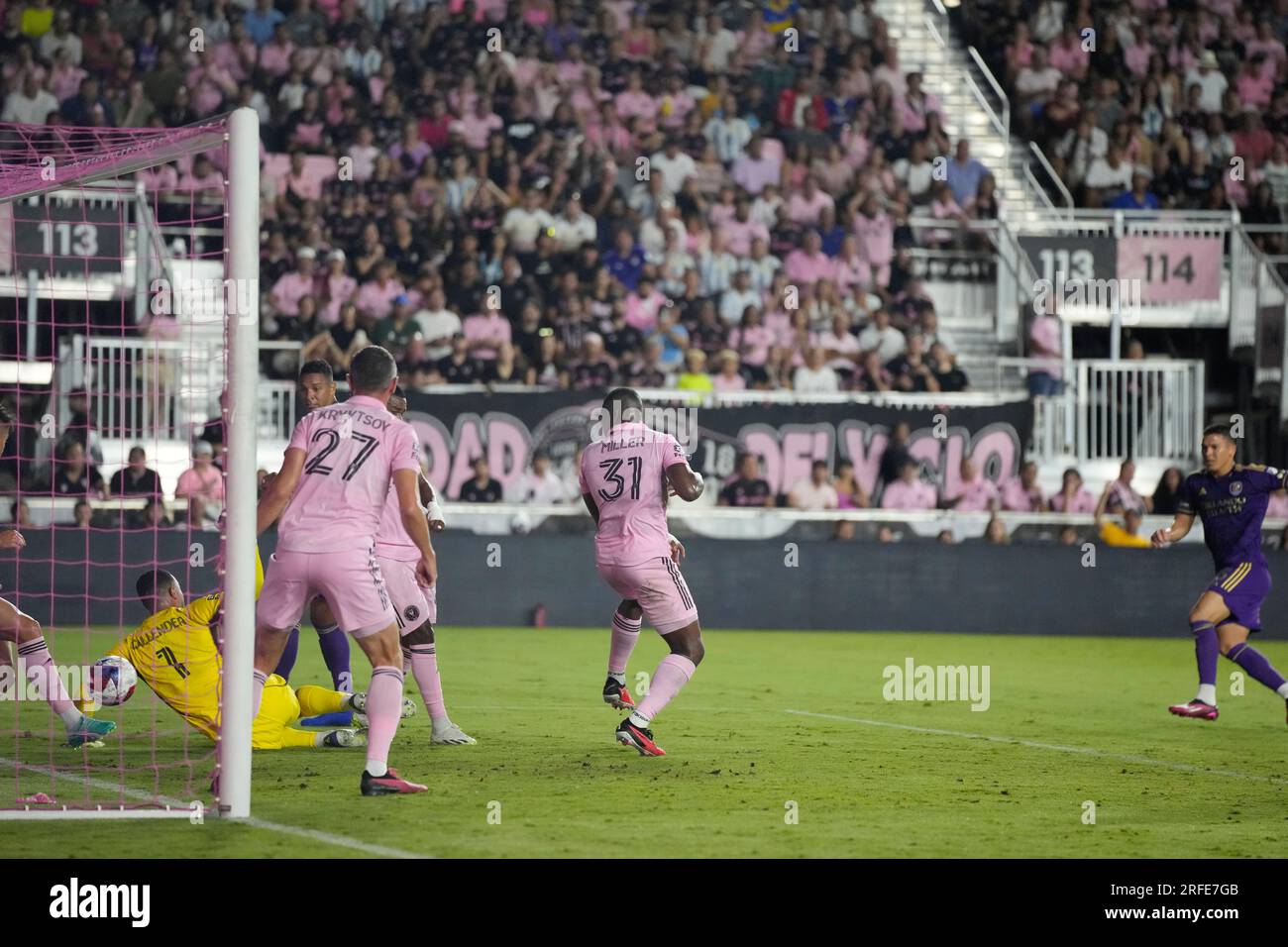 Orlando City midfielder César Araújo, right, scores past Inter Miami ...