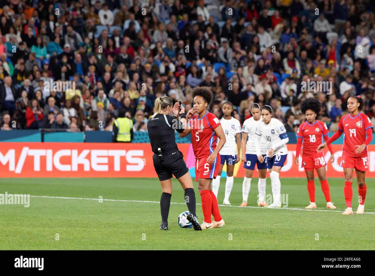Sydney, Australia. 02nd Aug, 2023. Referee, Laura Fortunato speaks to ...