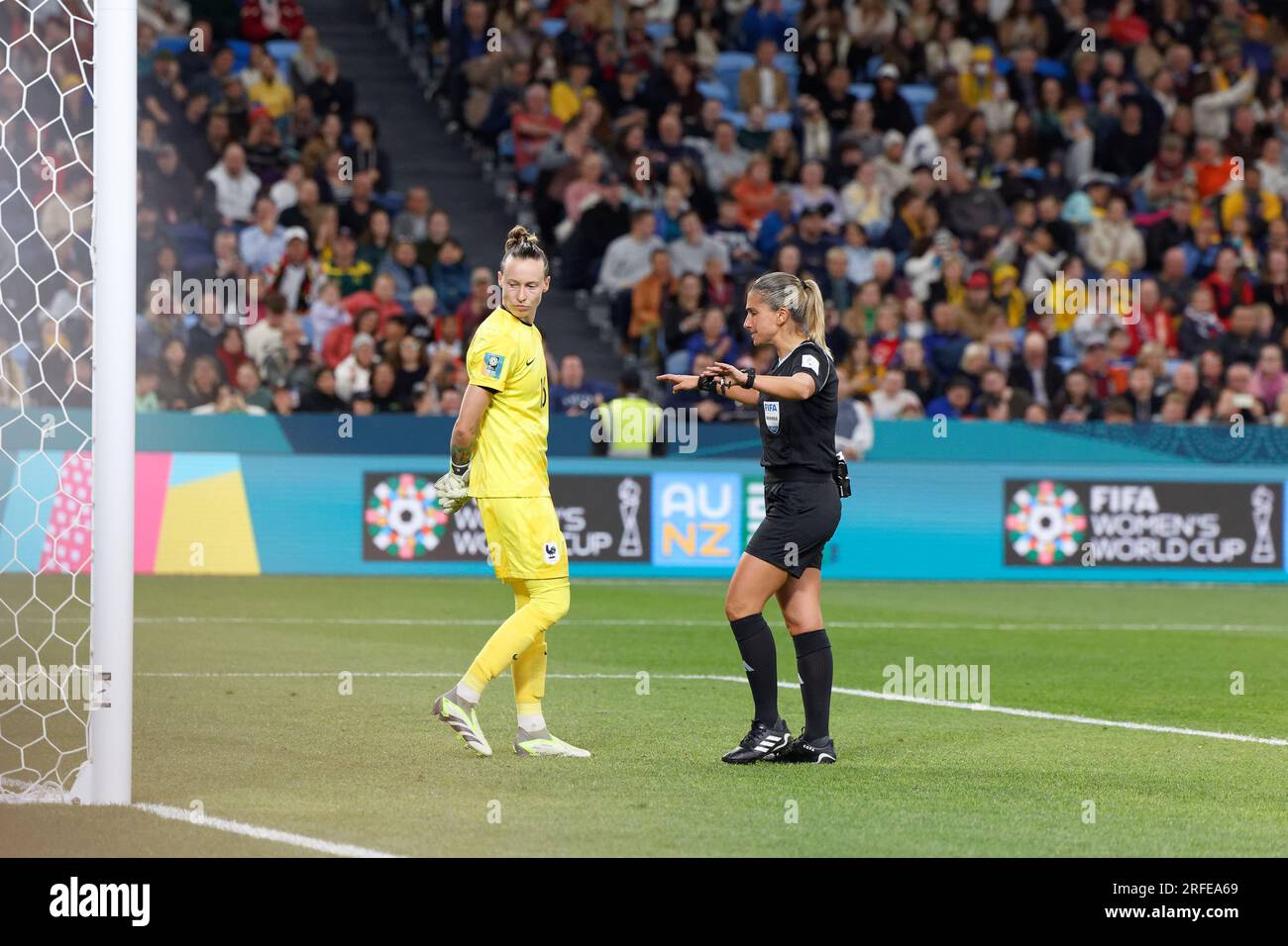 Sydney, Australia. 02nd Aug, 2023. /Referee, Laura Fortunato speaks to ...
