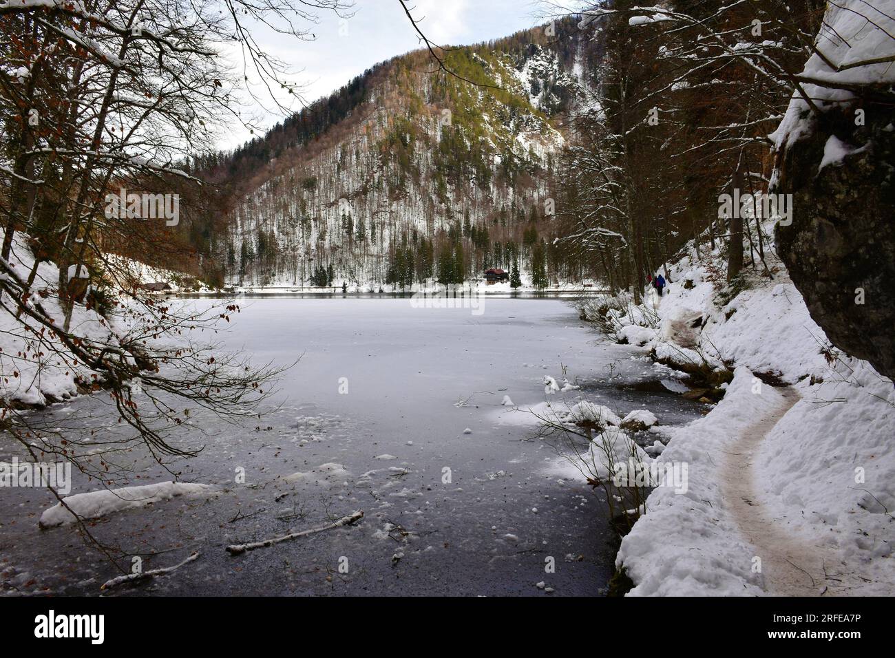 Frozen lago di fusine inferiore lake near Tarvisio in Friuli-Venezia ...