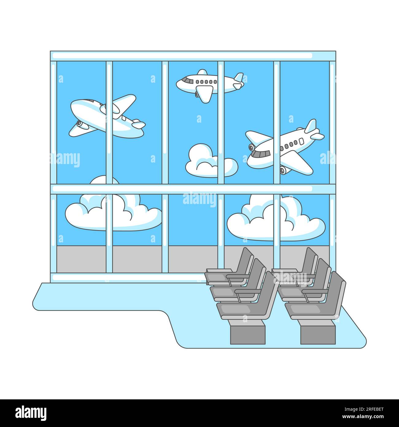 Airport window with airplanes. Travel illustration and tourism ...
