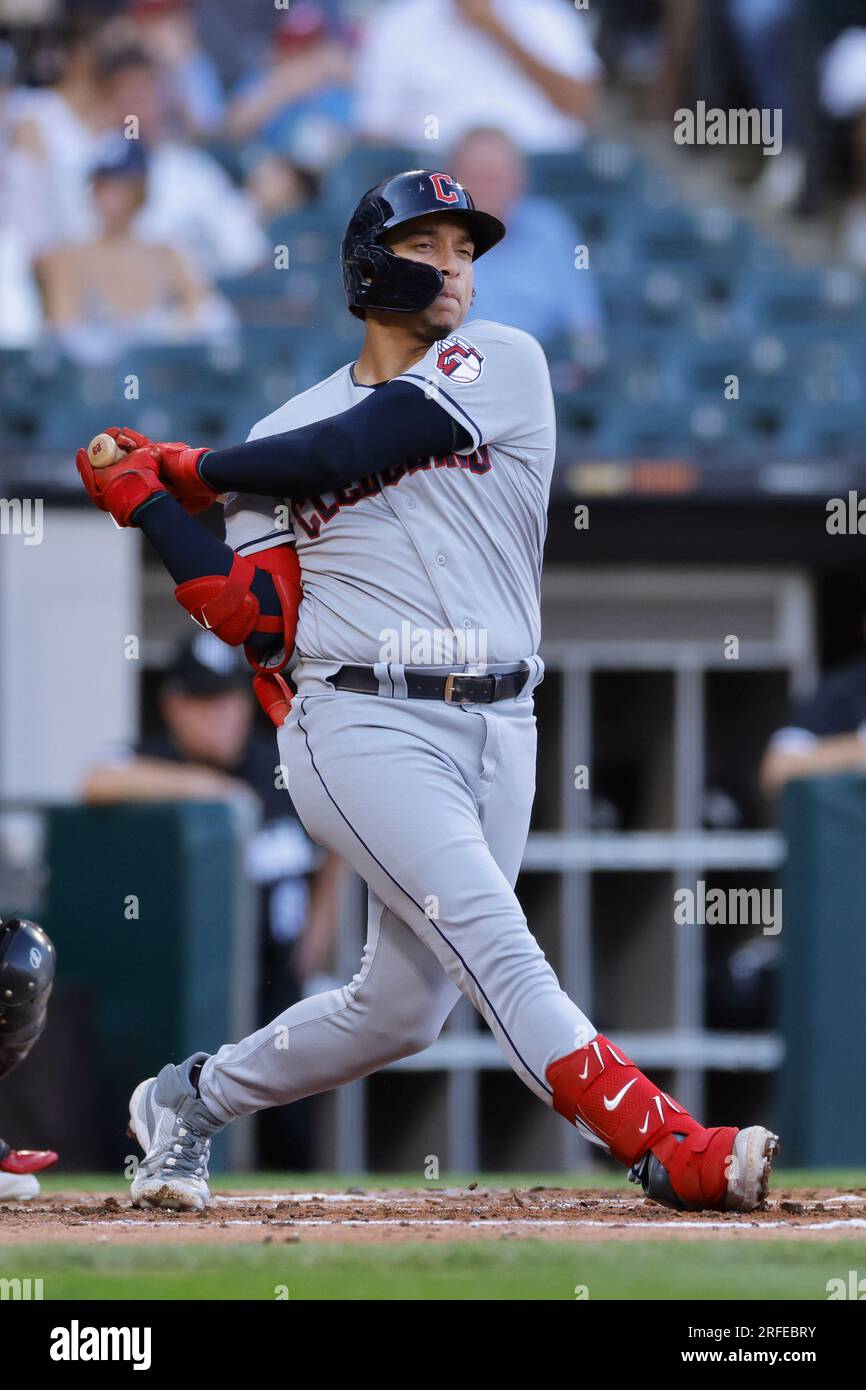 CHICAGO, IL - JULY 29: Cleveland Guardians catcher Bo Naylor (23) bats ...