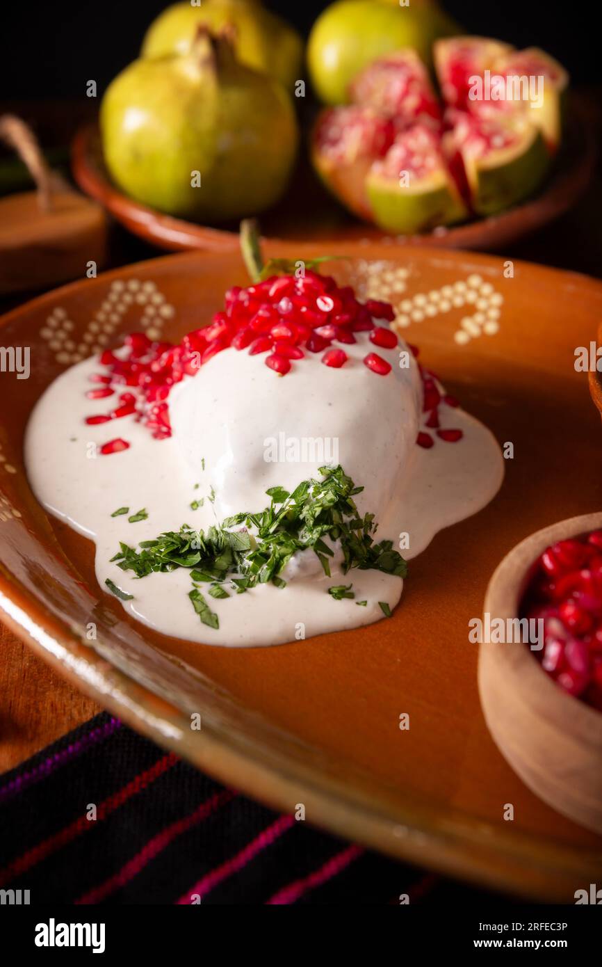Chile en Nogada, Typical dish from Mexico. Prepared with poblano chili ...