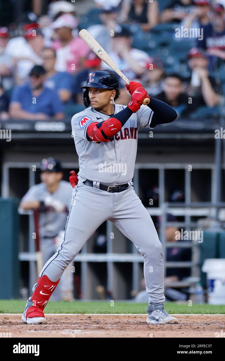 CHICAGO, IL - JULY 29: Cleveland Guardians catcher Bo Naylor (23) bats ...